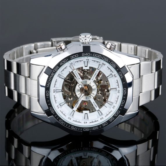 WINNER TM340 Stainless Steel Skeleton Automatic Mechanical Wristwatch ...